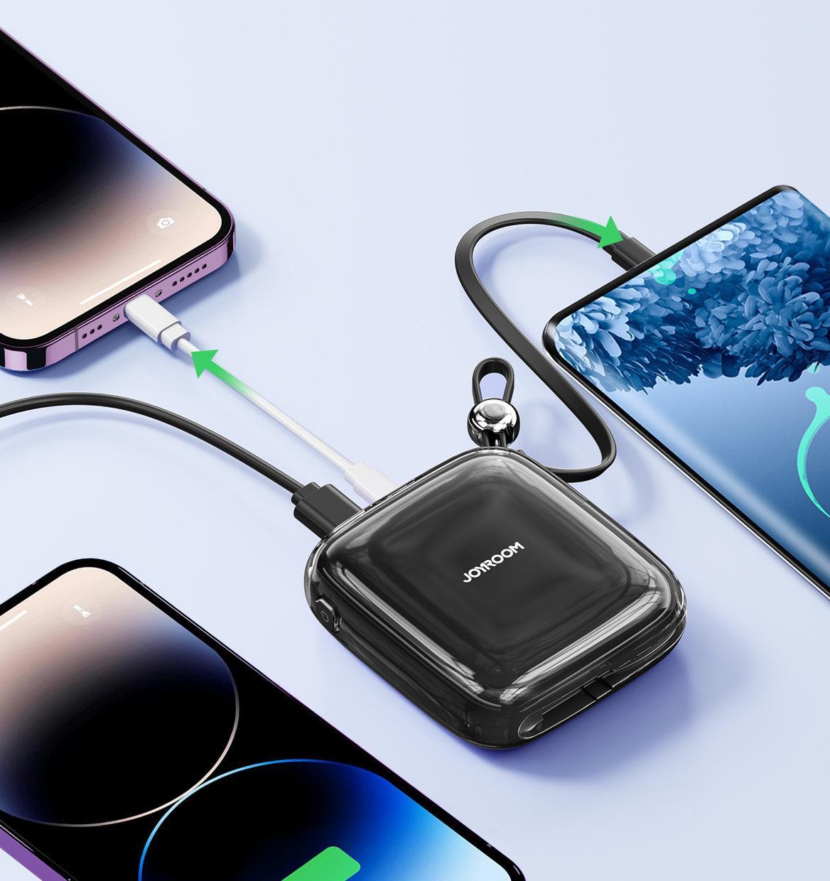 Joyroom Jelly Series JR-L002 Power Bank 10000mAh Up to 22.5W with Built-in USB C Cable - Black