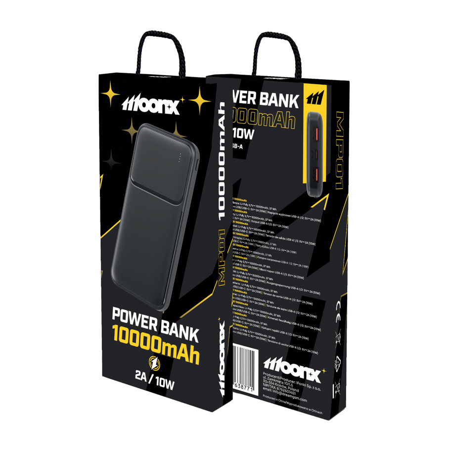 MOONX power bank MP01 2A 10W 2xUSB 10000mAh czarny