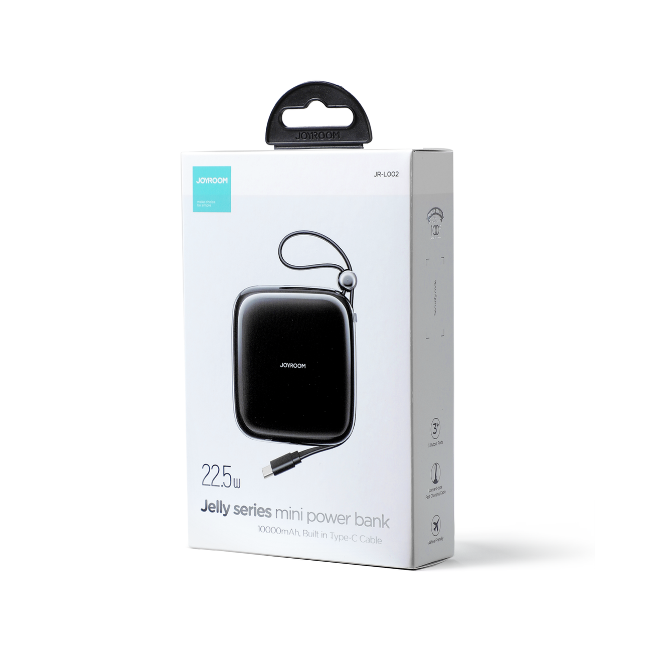 Joyroom Jelly Series JR-L002 Power Bank 10000mAh Up to 22.5W with Built-in USB C Cable - Black